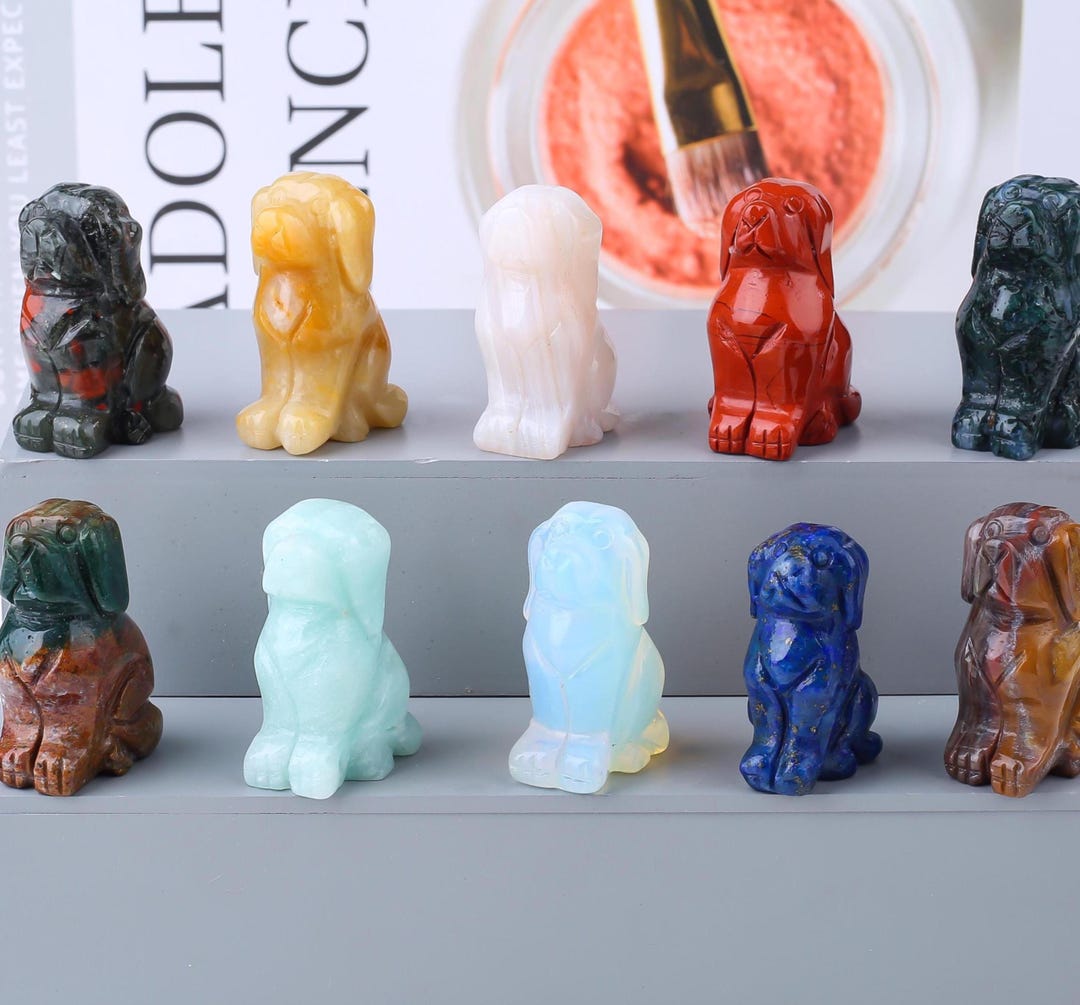 1.6" Lapis Lazuli Retriever Crystal Dog: Gemstone Quartz Carved Cute ...