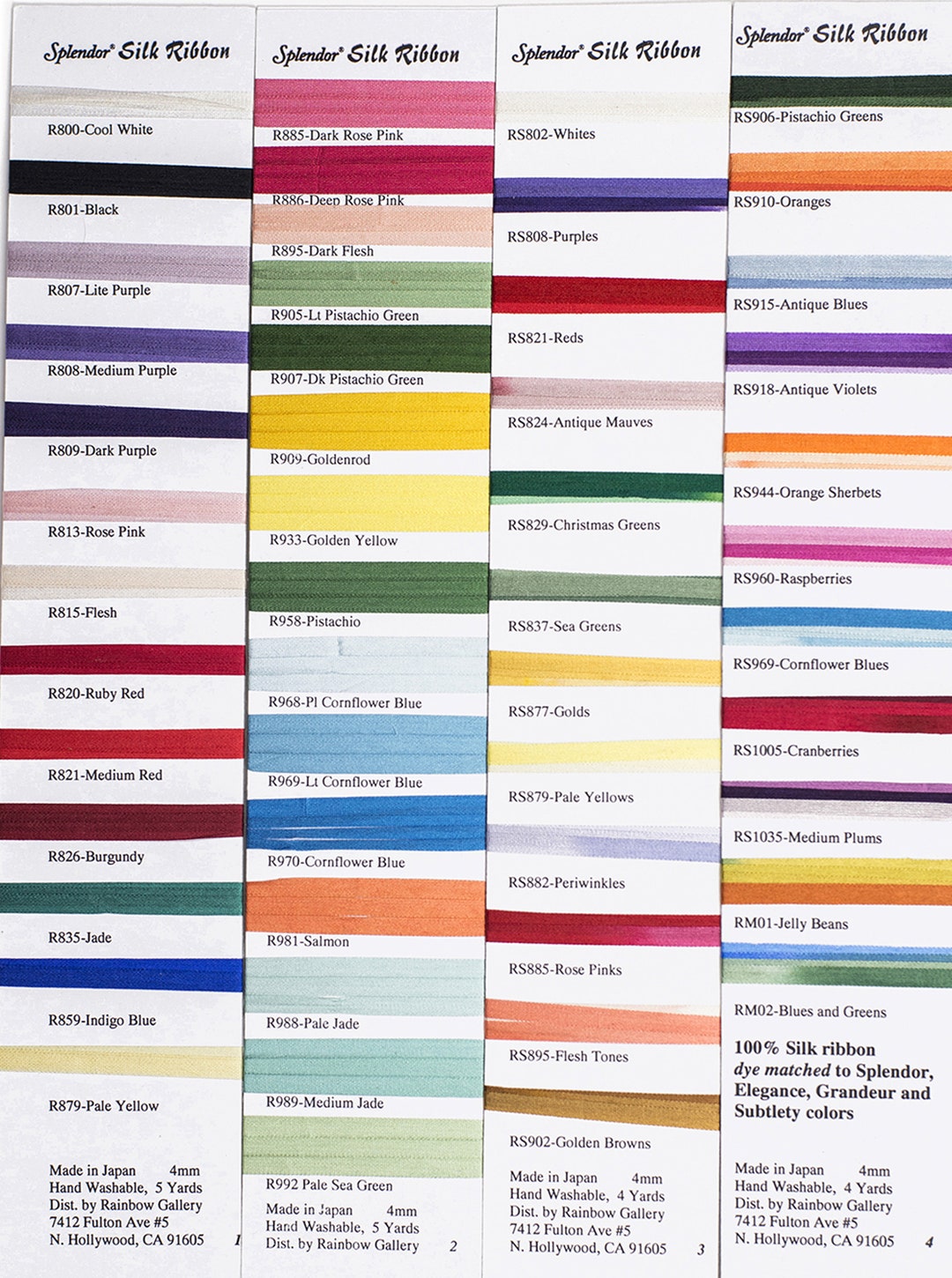 Splendor Silk Ribbon - by Rainbow Gallery Size 4mm - Solid and Multi ...