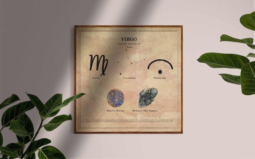Virgo Print, Virgo, Zodiacs, Vintage Print, Retro, Boho Art Print, Art ...