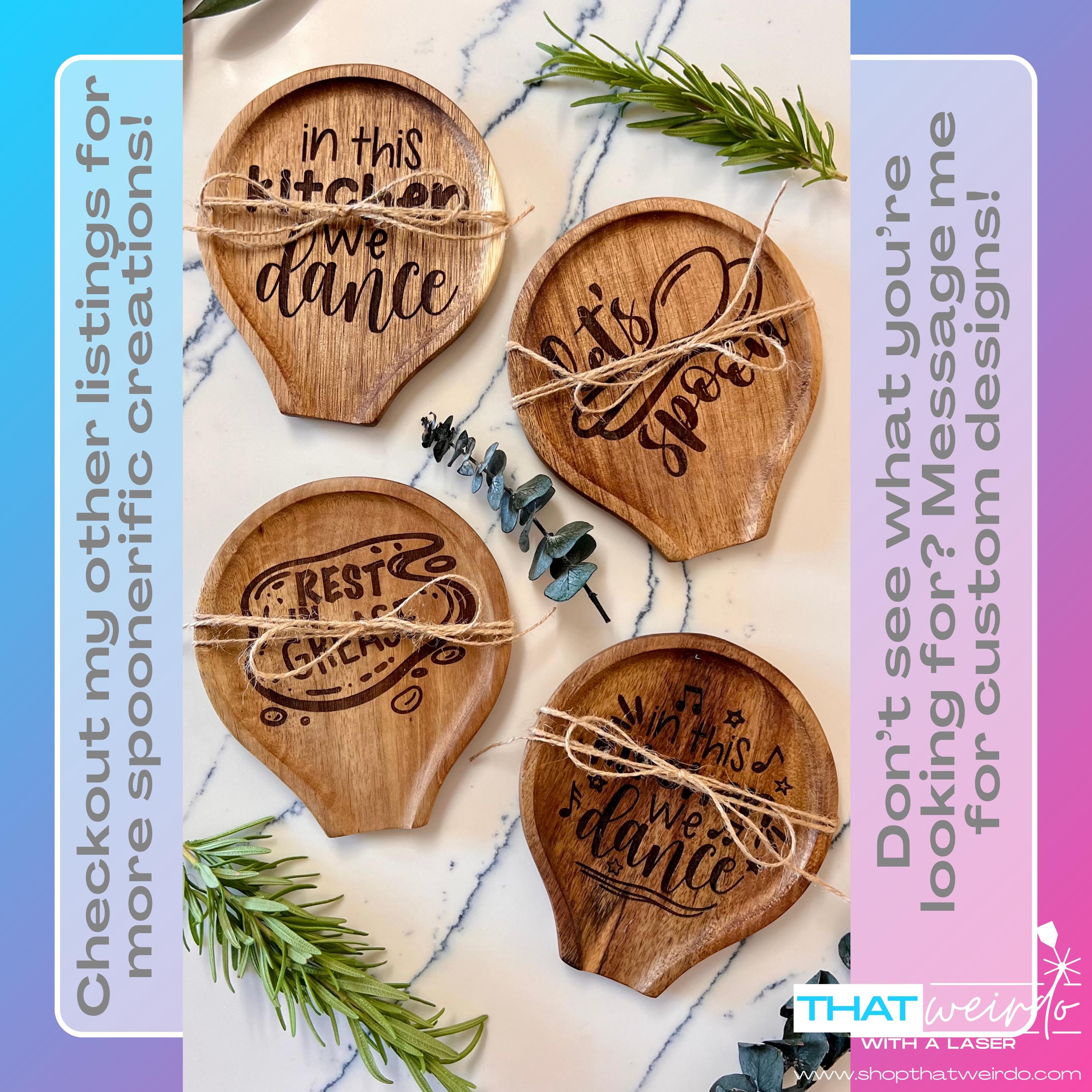 Personalized Wooden Spoon Rest: Laser Engraved Rustic Kitchen Decor - Etsy