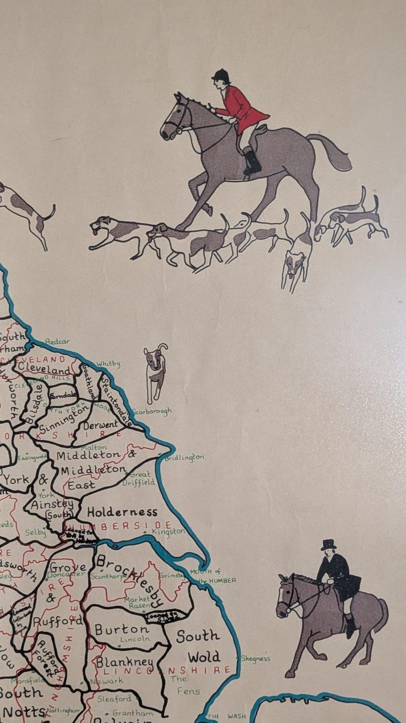 Vintage Fox Hunting Map of England and Scotland in It's Frame - Etsy