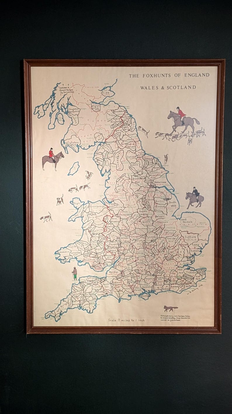 Vintage Fox Hunting Map of England and Scotland in It's Frame - Etsy
