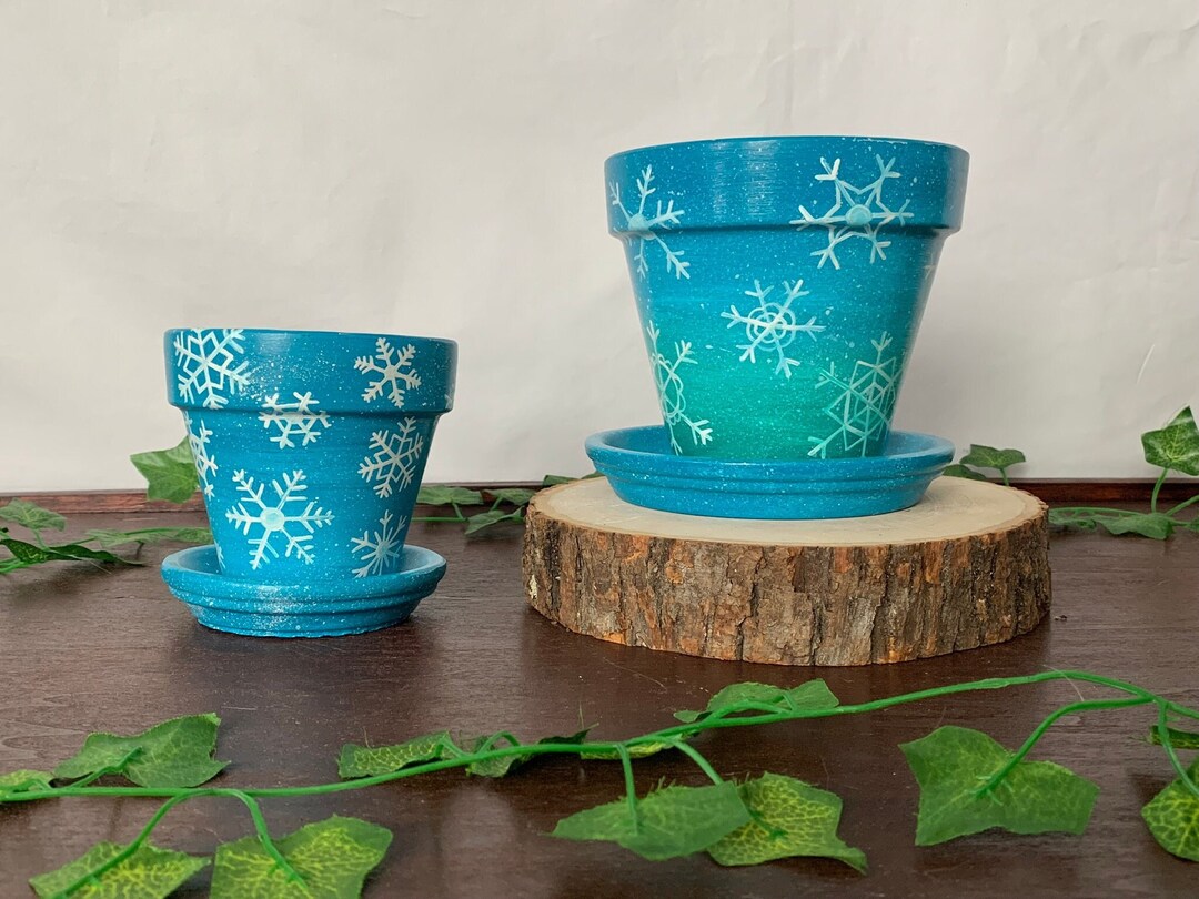 Snowflake Planter With Drainage Tray Custom Winter Wonderland ...