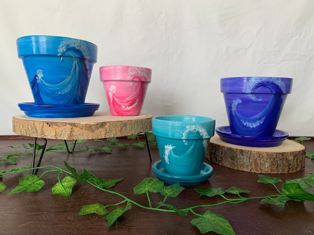 Ocean Wave Planter With Drainage Tray Custom Beach Themed Terracotta ...