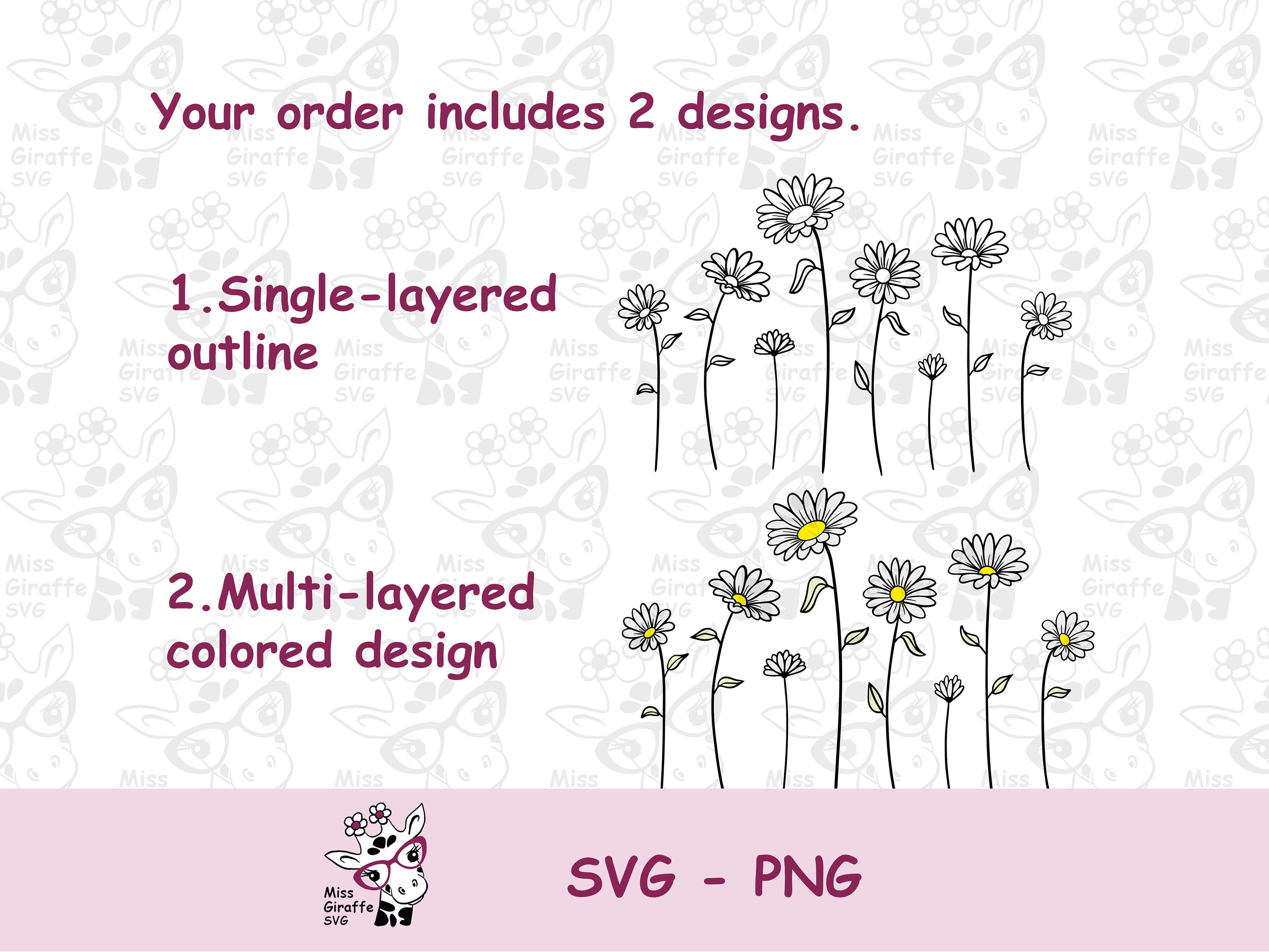 Daisy Flowers SVG Files for Cricut Hand Drawn Spring Summer - Etsy