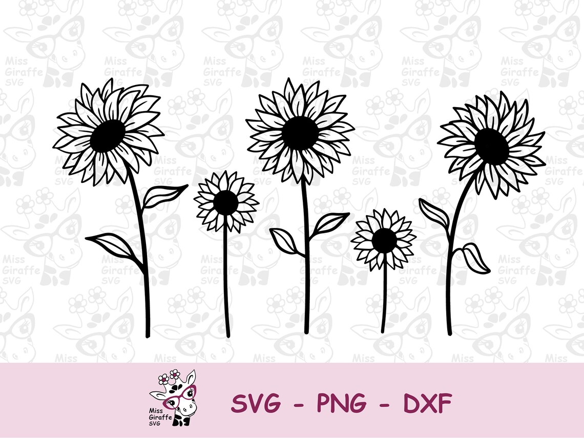 Sunflower With Stem SVG Files For Cricut Hand Drawn Spring | Etsy