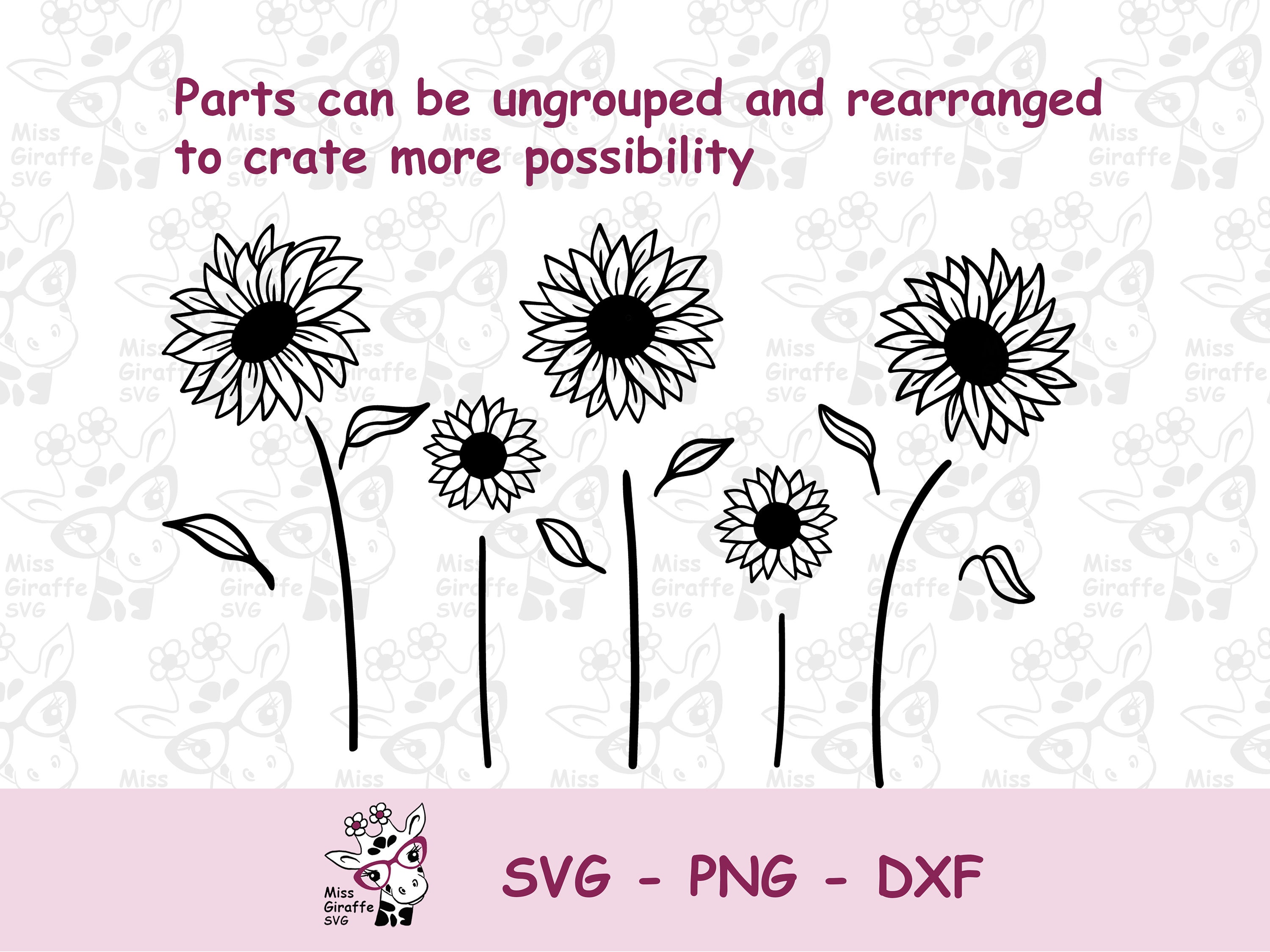 Sunflower With Stem SVG Files for Cricut Hand Drawn Spring - Etsy UK