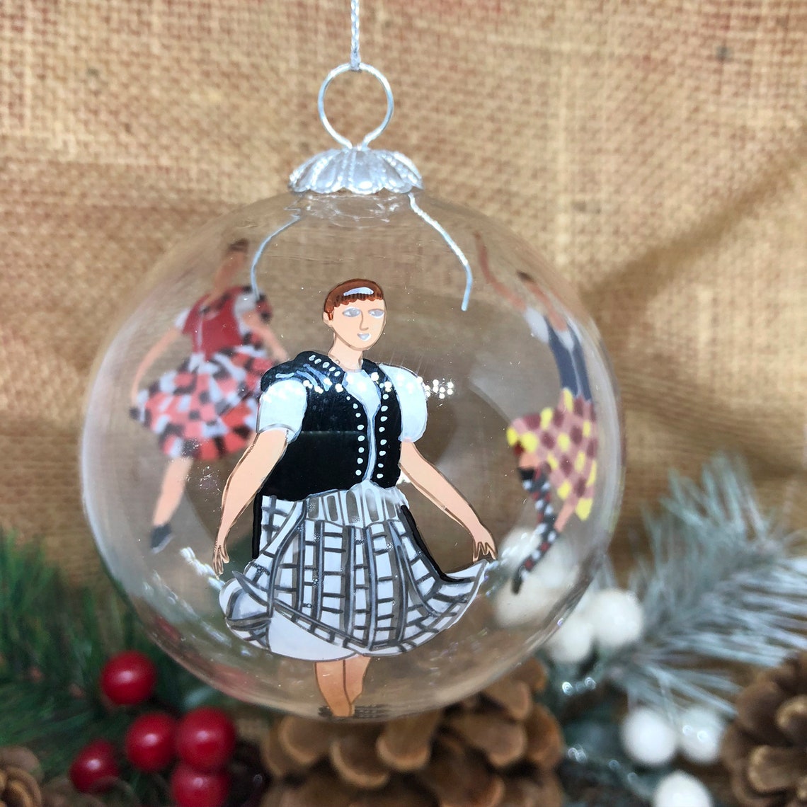 Hand Painted Highland Dancers Glass Christmas Bauble With Gift Box - Etsy