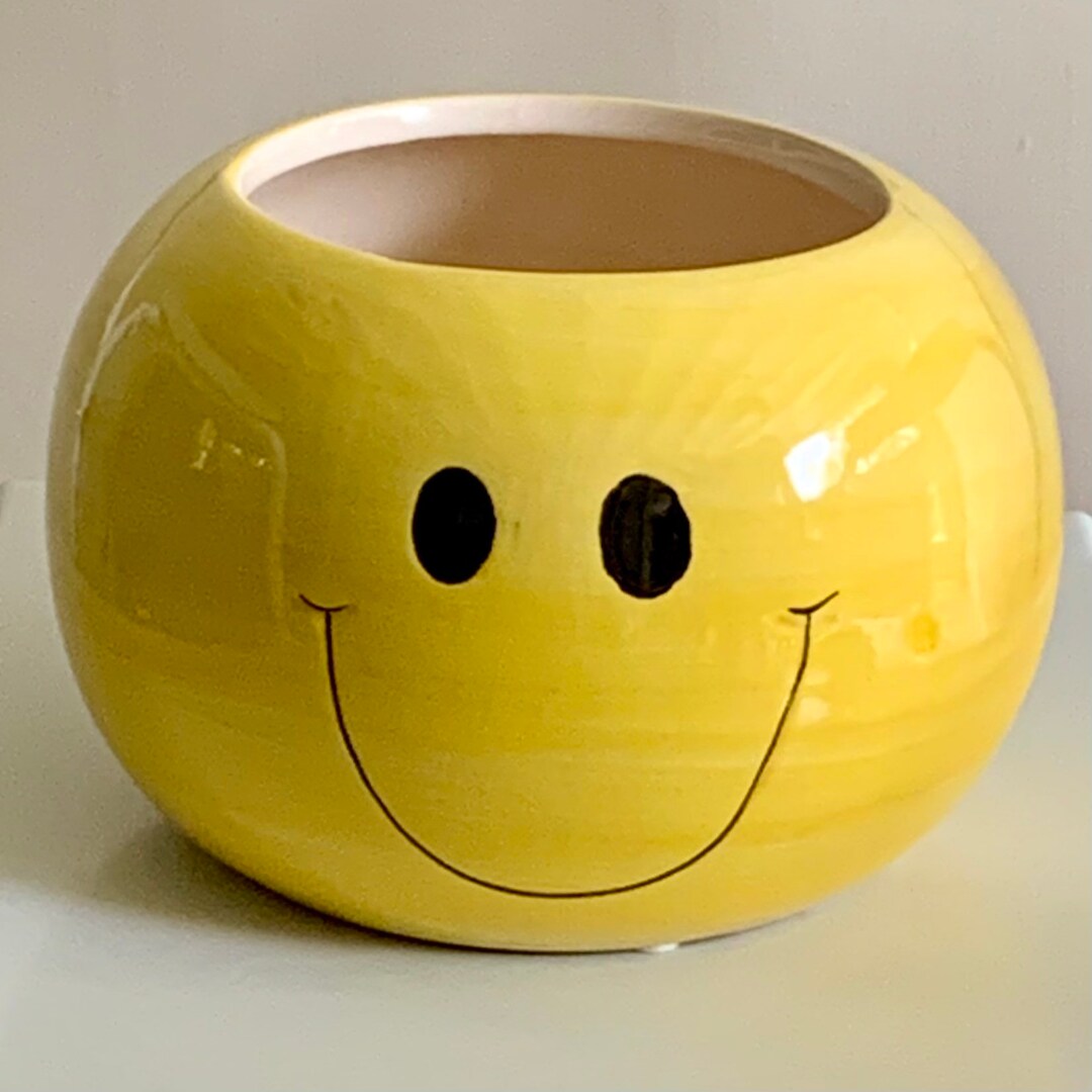 1980's Yellow Smiley Face Ceramic Bowl Planter Pen & - Etsy