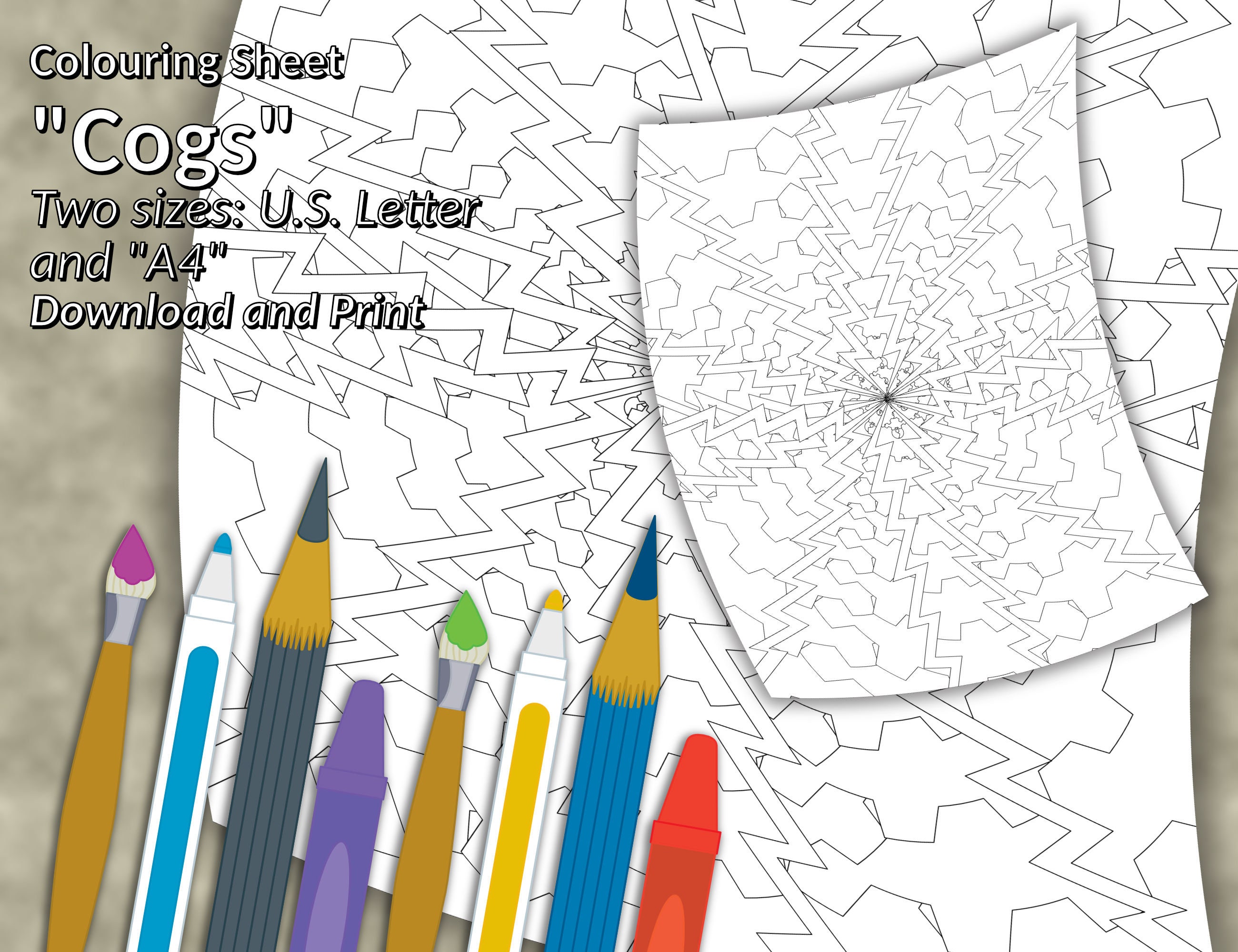 Cogs Coloring Sheet - U.S. Letter and A4 Digital Download - Etsy Canada