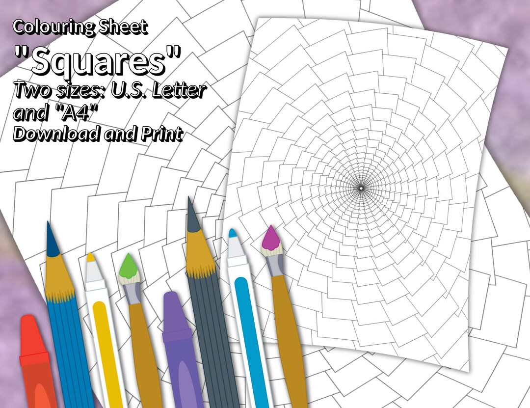 Squares Coloring Sheet - U.S. Letter and A4 Digital Download - Etsy