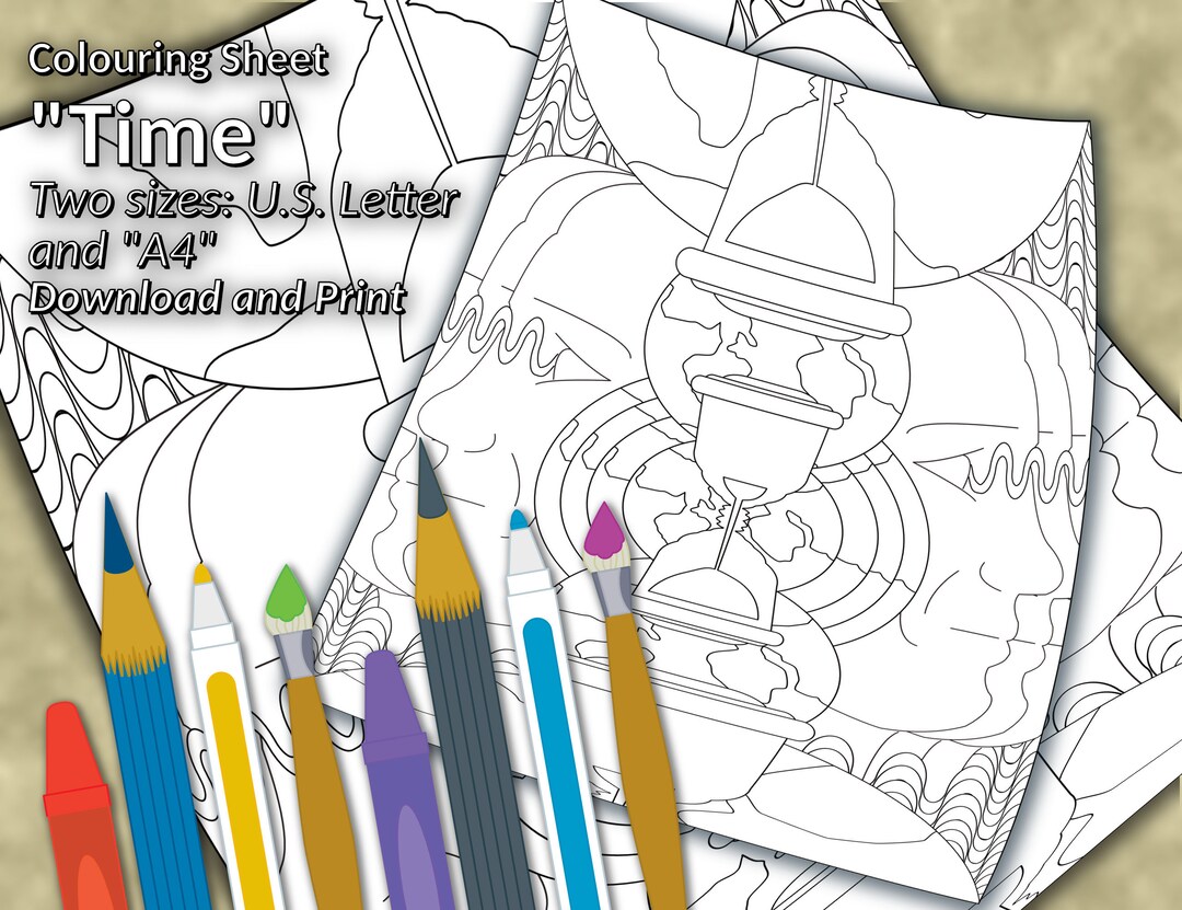 Time Coloring Sheet - U.S. Letter and A4 Digital Download - Etsy