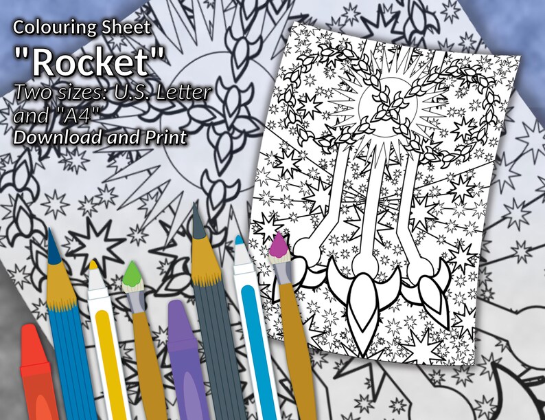 Rockets Coloring Sheet U.S. Letter and A4 Digital Download - Etsy