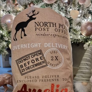 Luxury Personalised Christmas Santa Sack, Custom Jute North Pole Post ...
