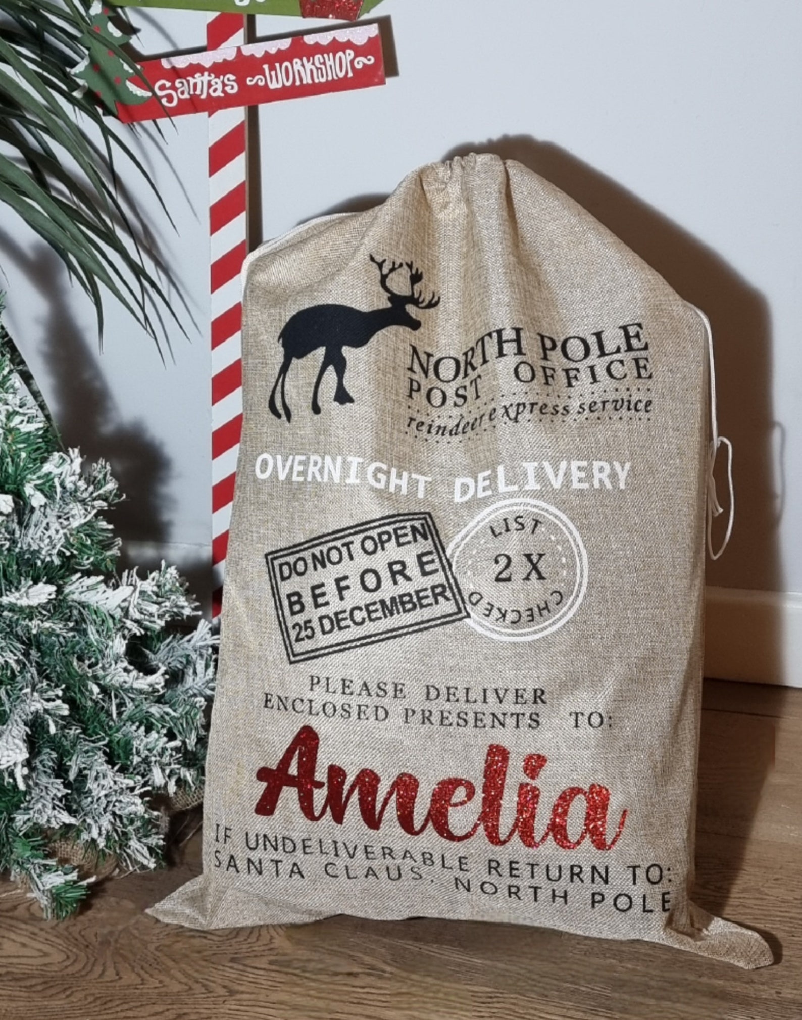 XL Personalised Christmas Santa Sack Custom Hessian North - Etsy UK