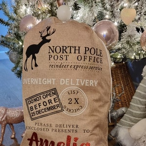 Luxury Personalised Christmas Santa Sack, Custom Jute North Pole Post ...