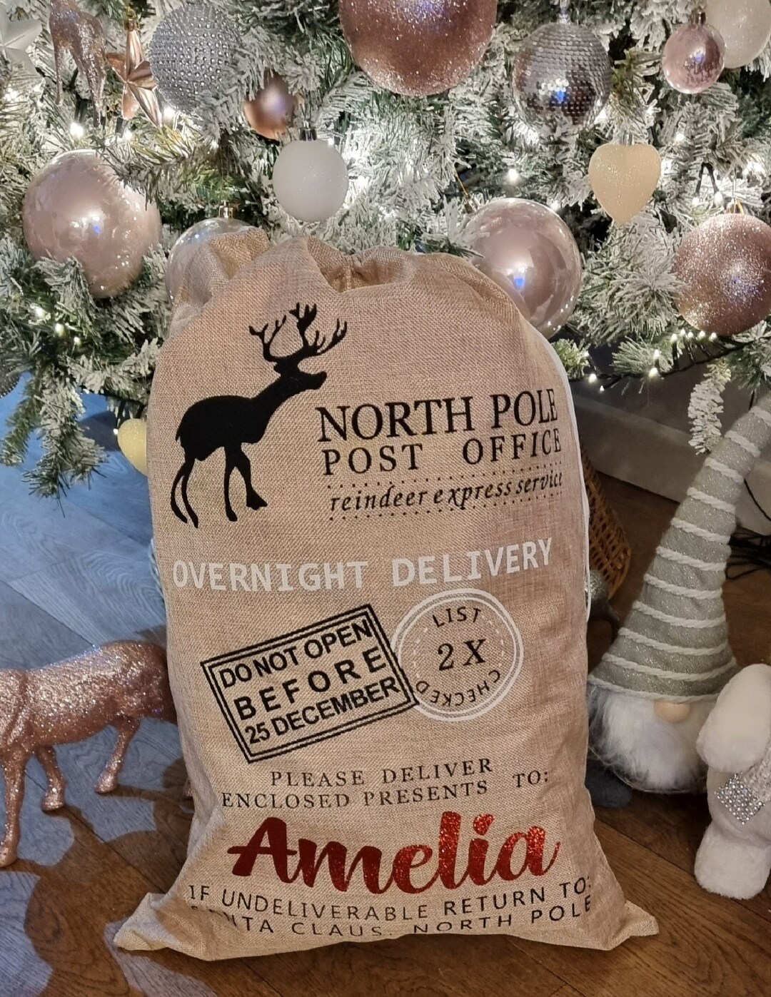 Luxury Personalised Christmas Santa Sack, Custom Jute North Pole Post ...