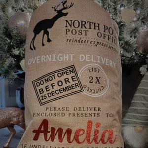 Luxury Personalised Christmas Santa Sack, Custom Jute North Pole Post ...
