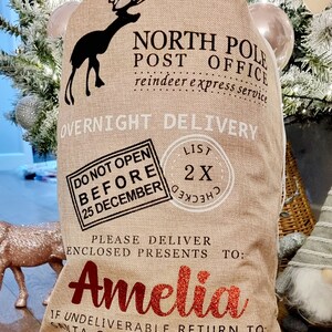 Luxury Personalised Christmas Santa Sack, Custom Jute North Pole Post ...