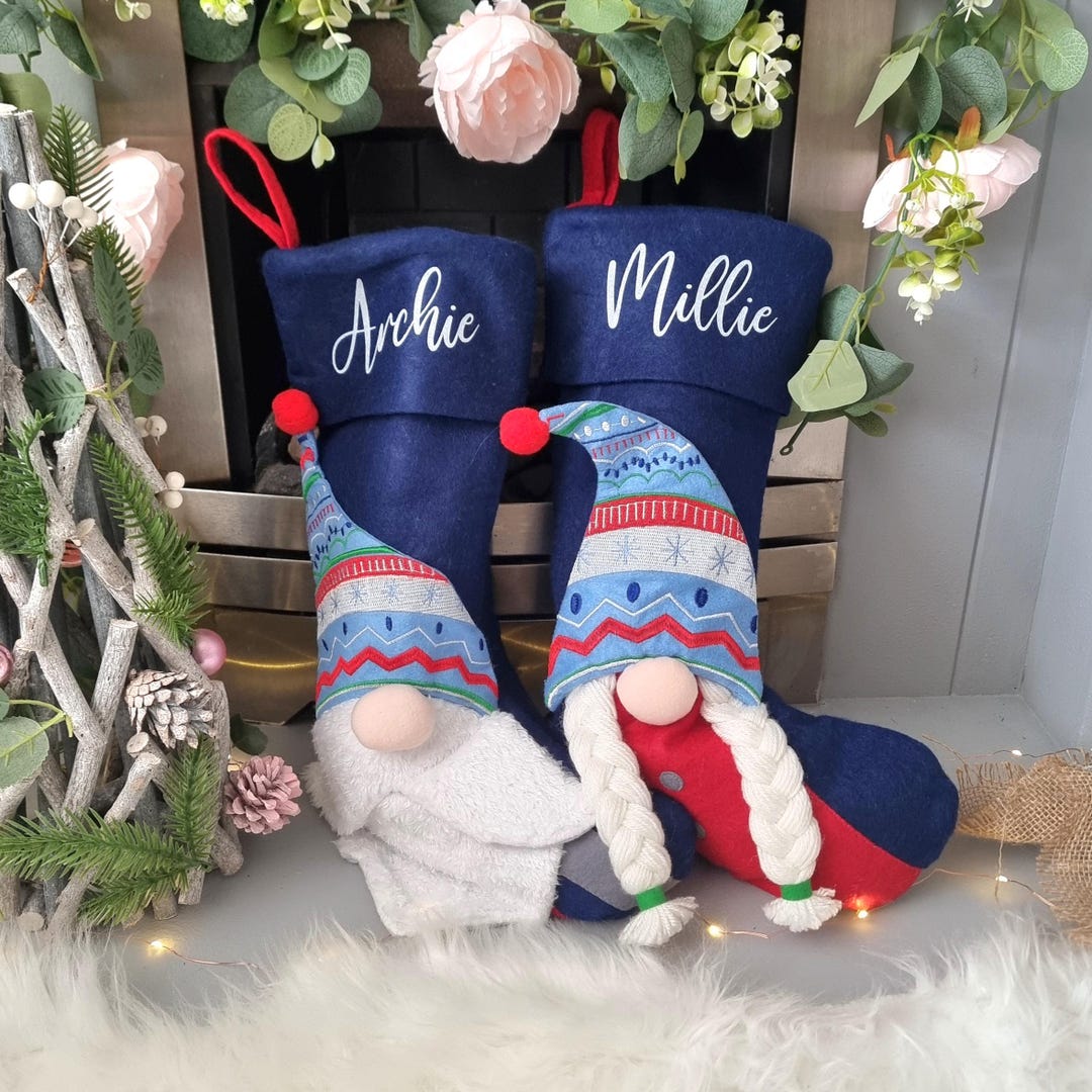 Personalised Mr and Mrs Christmas Stocking With Gonk Gnome Design in ...