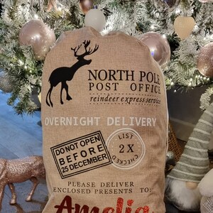 Luxury Personalised Christmas Santa Sack, Custom Jute North Pole Post ...