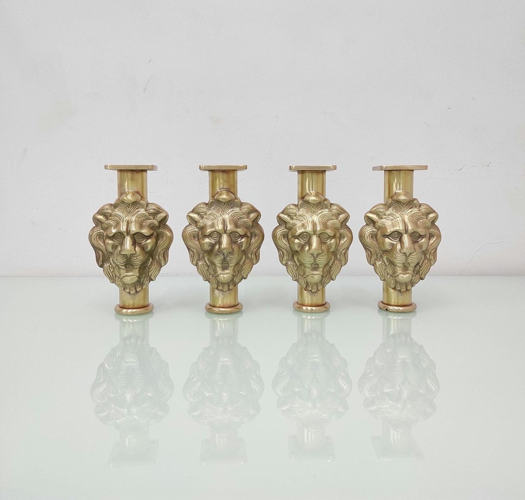 Set of 4, 6" DIY Heavy Duty Lion's Face SOLID BRASS Artistic Sofa Legs ...
