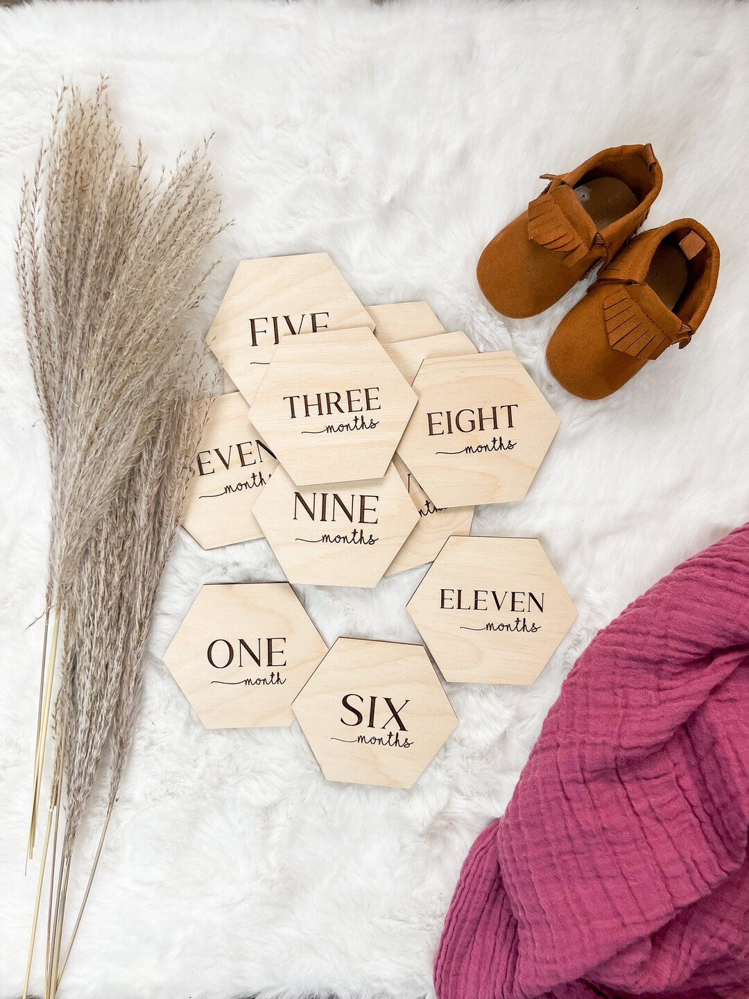 Hexagon Baby Milestones Markers | Wooden Baby Milestones | Modern ...