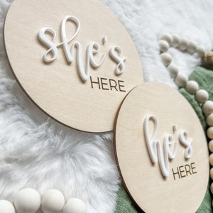 She's Here Wooden Sign | He's Here Wooden Sign | Birth Announcement ...