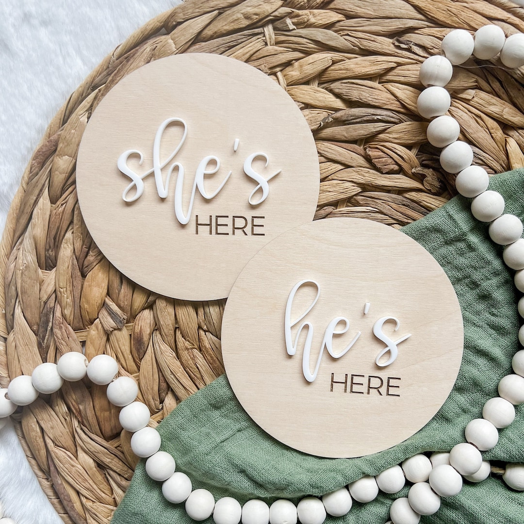She's Here Wooden Sign | He's Here Wooden Sign | Birth Announcement ...
