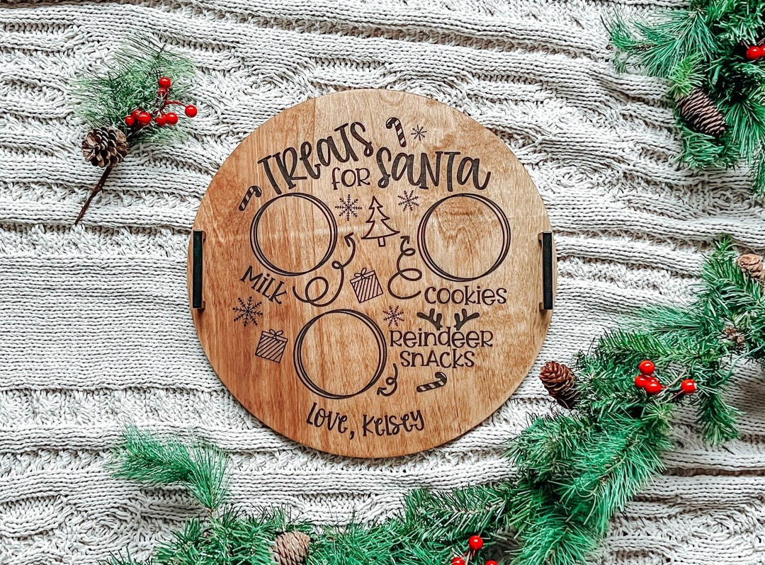 Wooden Treats for Santa Tray | Round Santa Tray | Christmas Tray | Milk ...