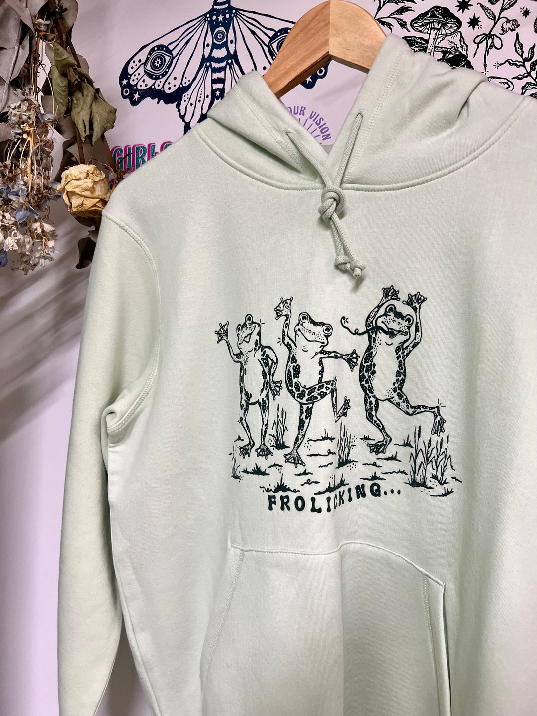 Frolicking Frogs Stem Green Hoodie / Frog Hoodie / Frog Print / Fun ...