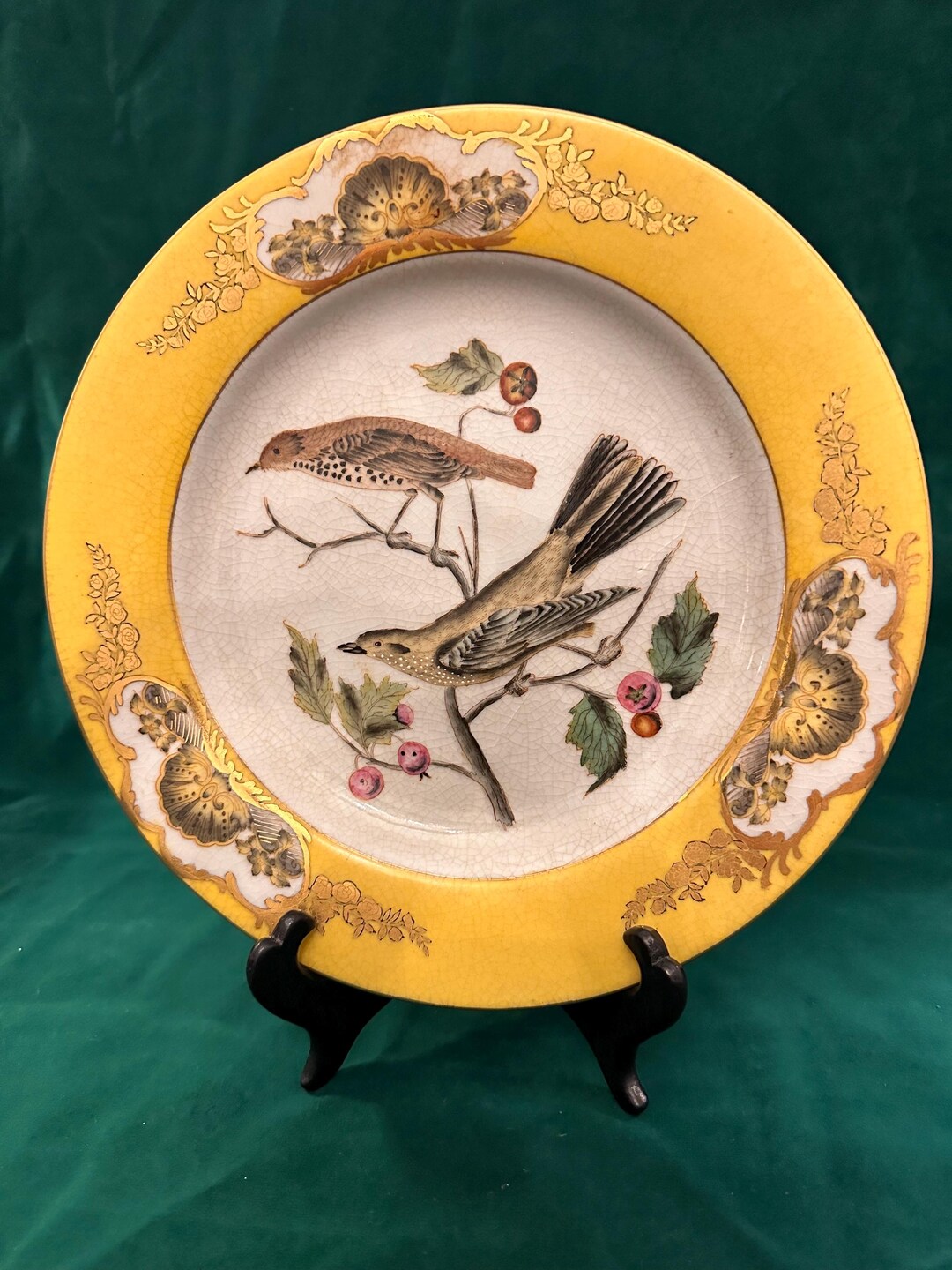 Tang Hua Zhi Rong Chinese Porcelain Plate Bird Theme Yellow & Gold 10. ...