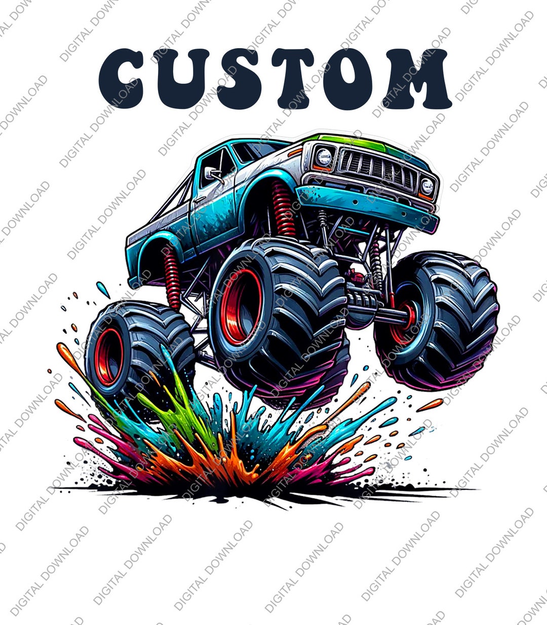 Custom Your Name and Monster Truck Png Sublimation Design Download ...