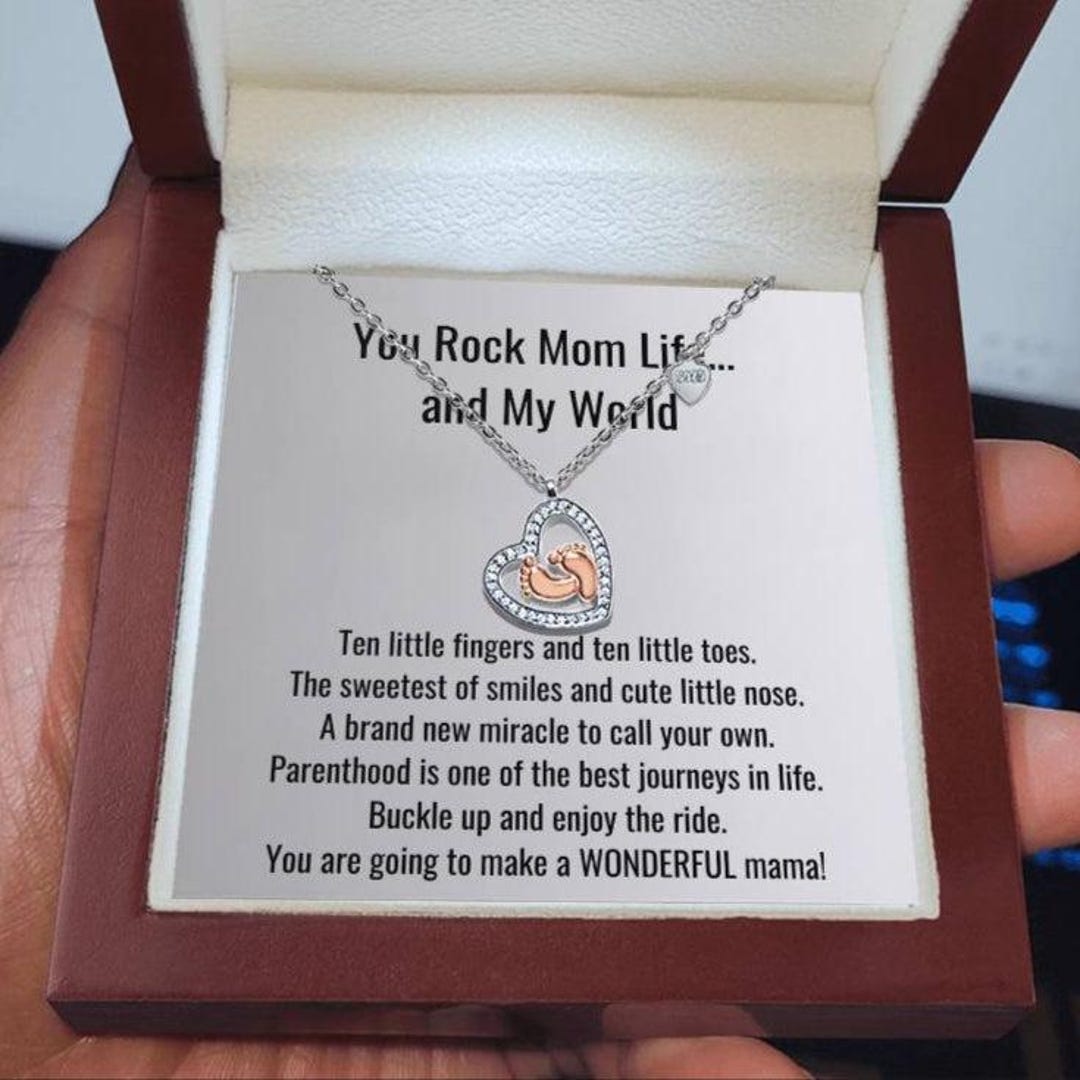 You Rock Mom Life - Baby Feet Heart Necklace 1st Mothers Day First ...
