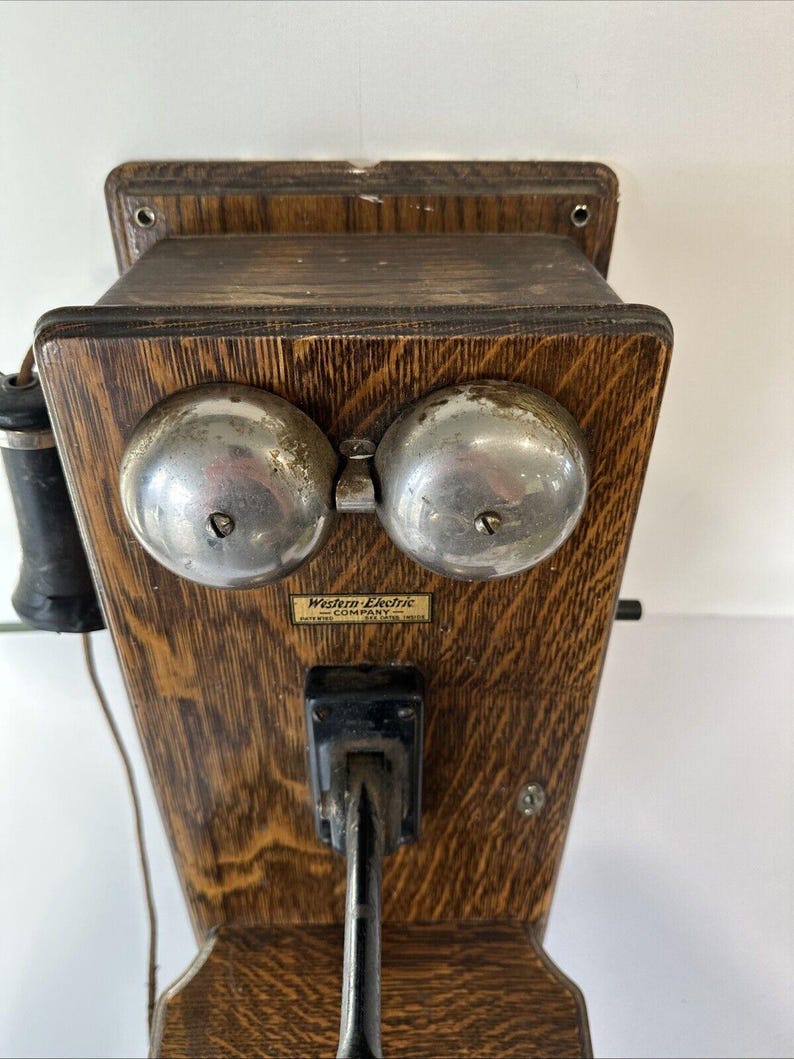 Antique Western Electric Oak Wood Hand Crank Wall Mount Telephone 317R ...