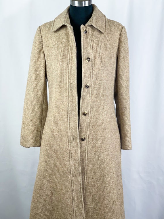 70s Vintage Tan Tweed Wool Coat by Jill Jr | Sz M - Gem