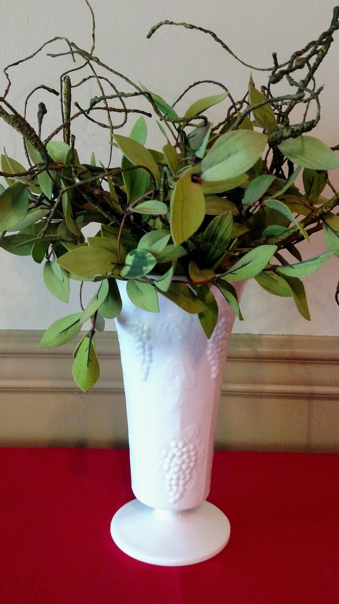 Vintage Milk Glass Footed Harvest Grape Pattern Vase - Etsy