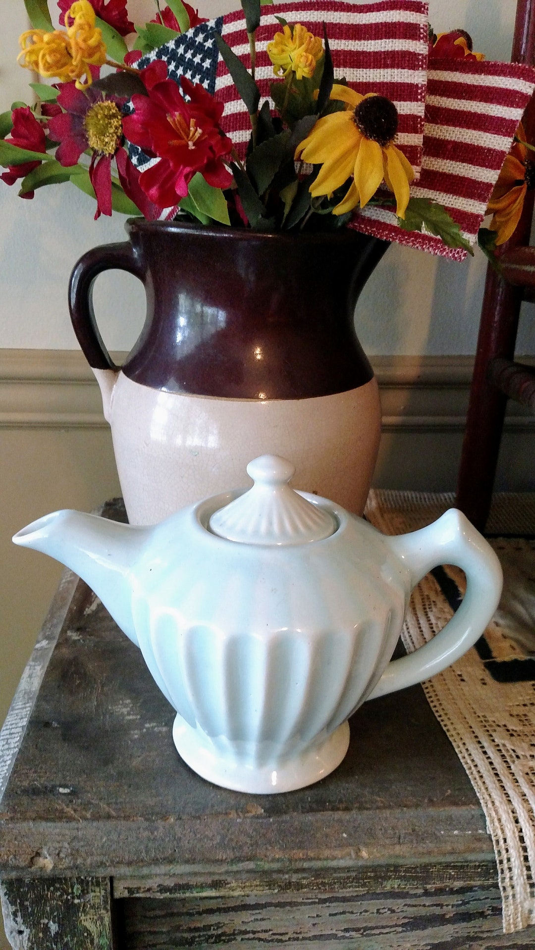 Vintage Ceramic Teapot, Ribbed Design, Country Cottage, Farmhouse ...