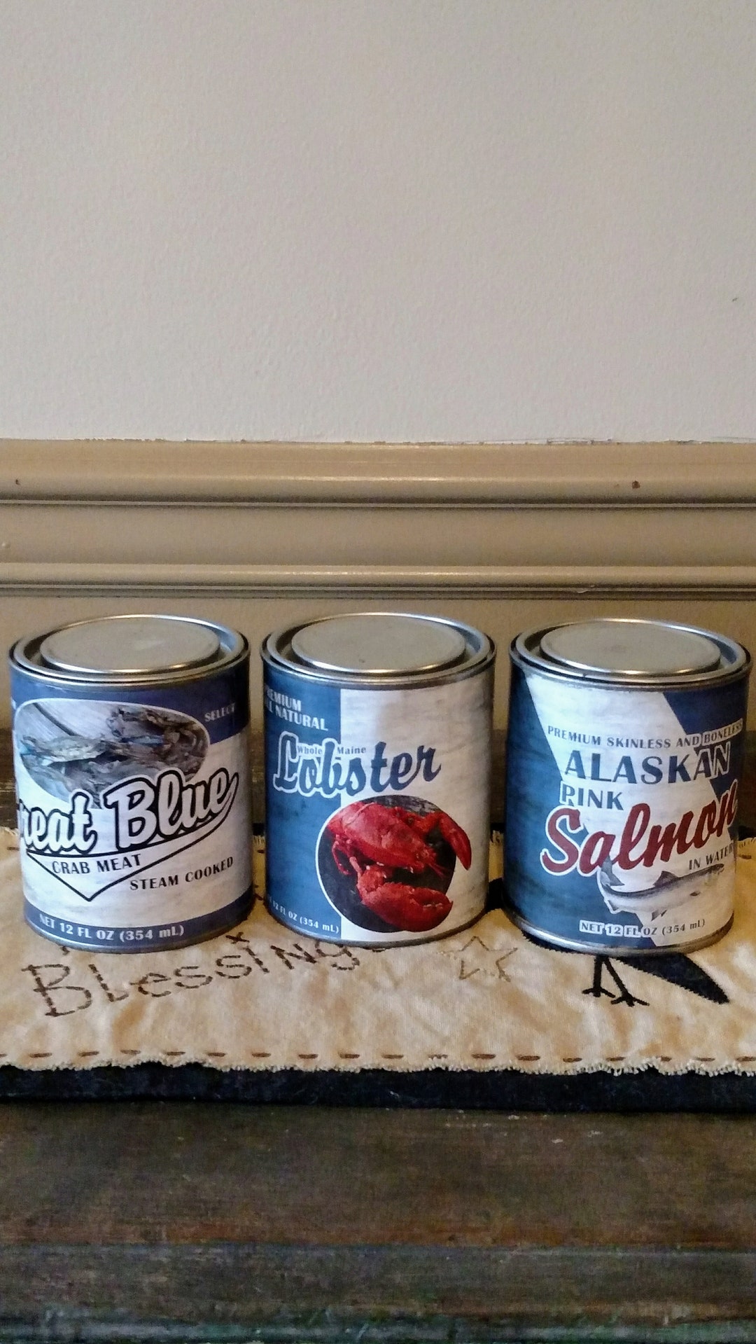 Set of 3 Paper Covered Cans, Fish, Display, Rustic - Etsy