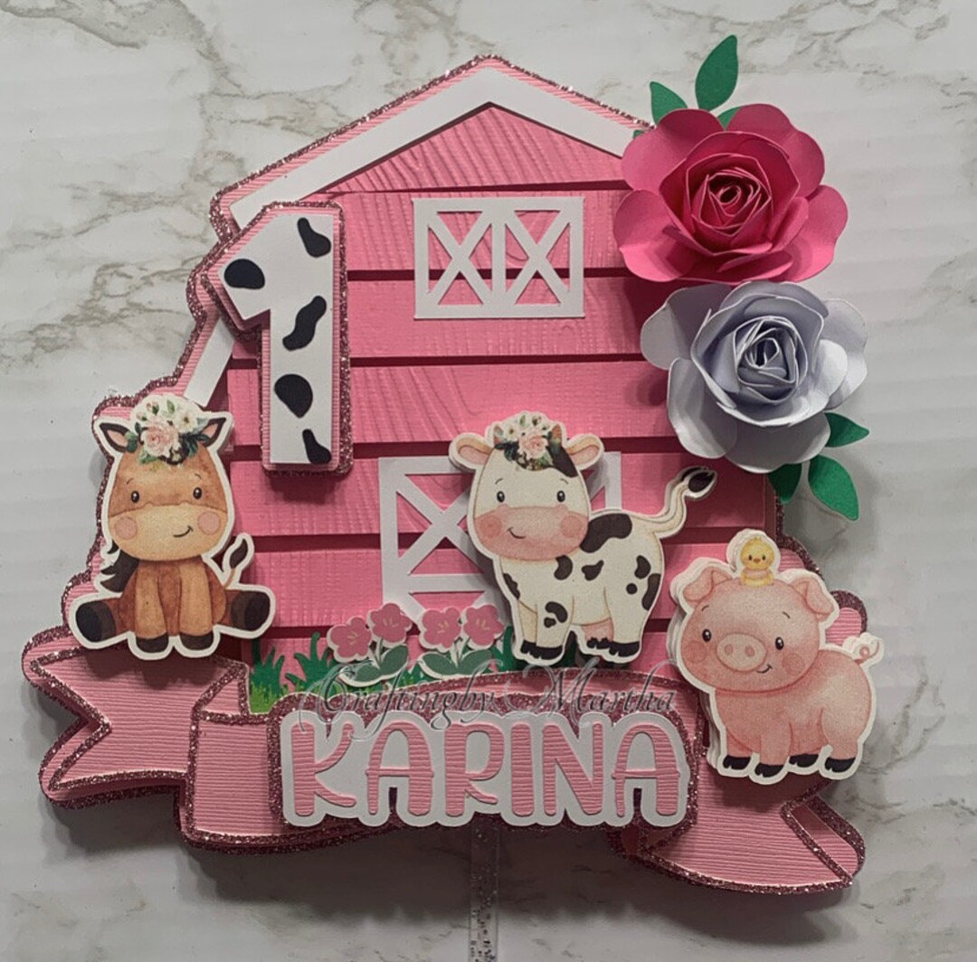 Girly Farm Cake Topper, Barn Cake Topper, Farm Birthday - Etsy