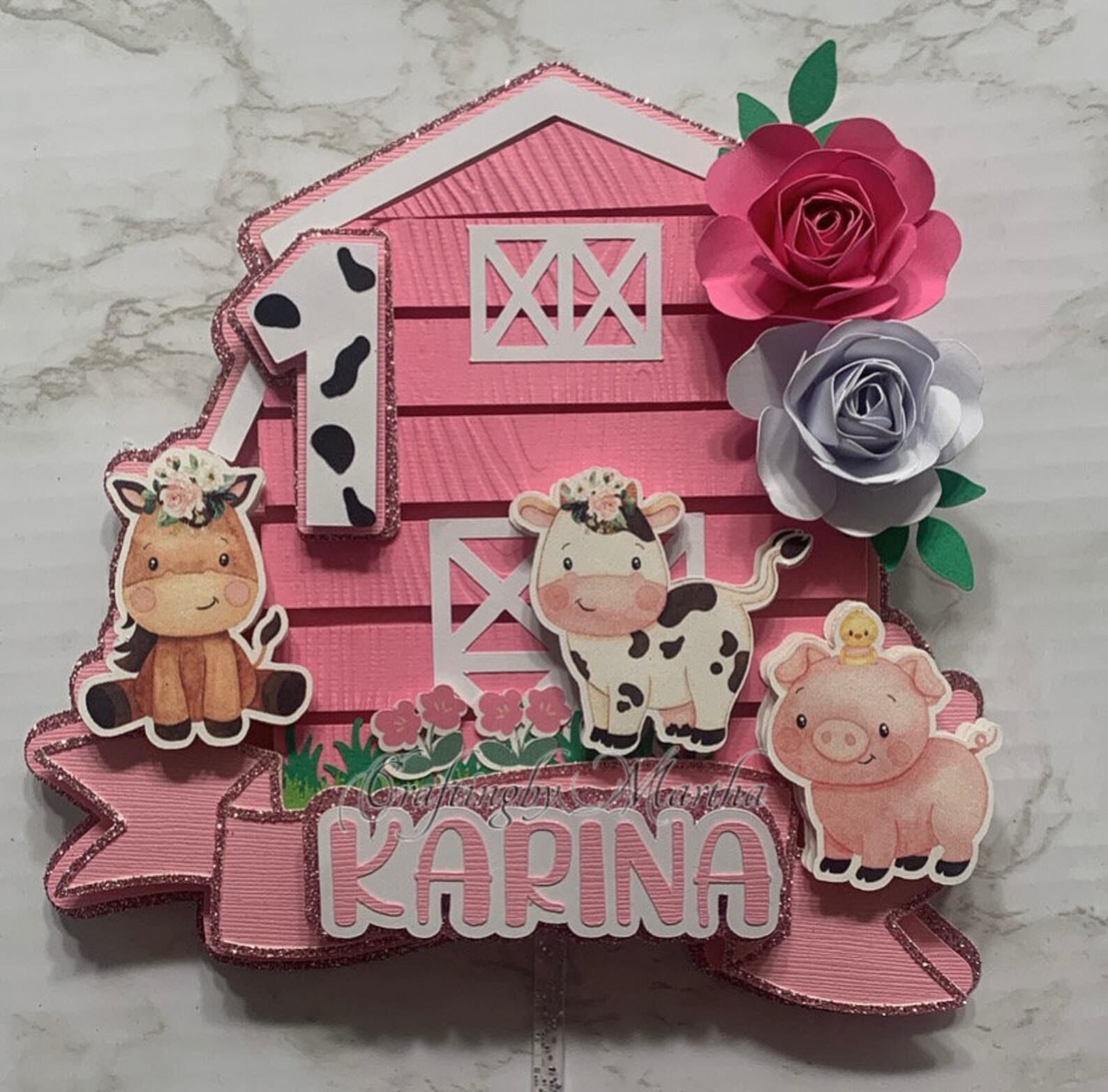 Girly Farm Cake Topper, Barn Cake Topper, Farm Birthday - Etsy