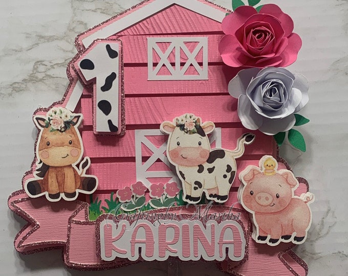 Girly Farm Cake Topper, Barn Cake Topper, Farm Birthday - Etsy