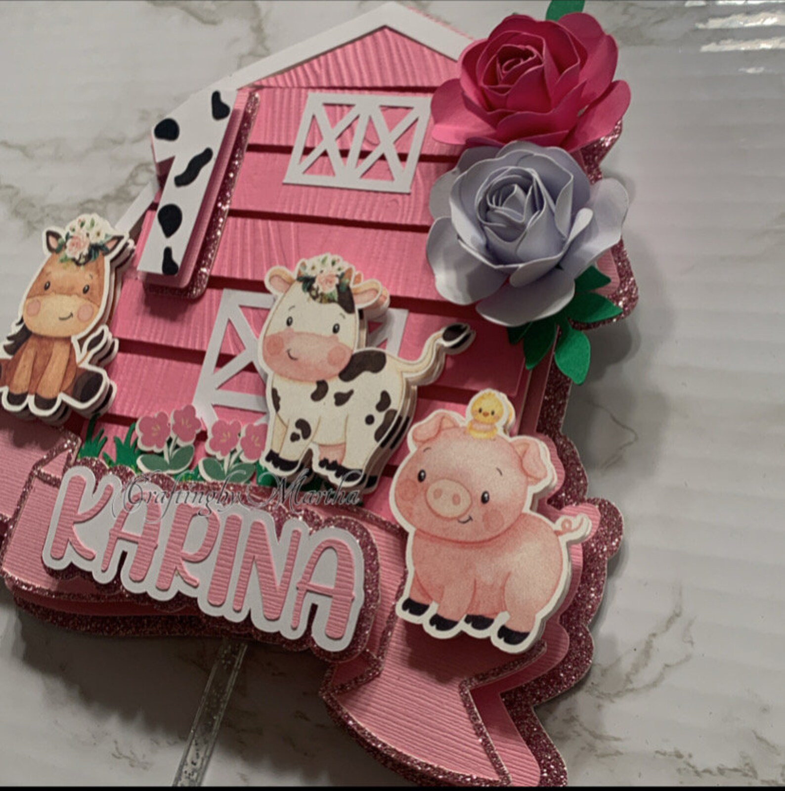 Girly Farm Cake Topper, Barn Cake Topper, Farm Birthday - Etsy