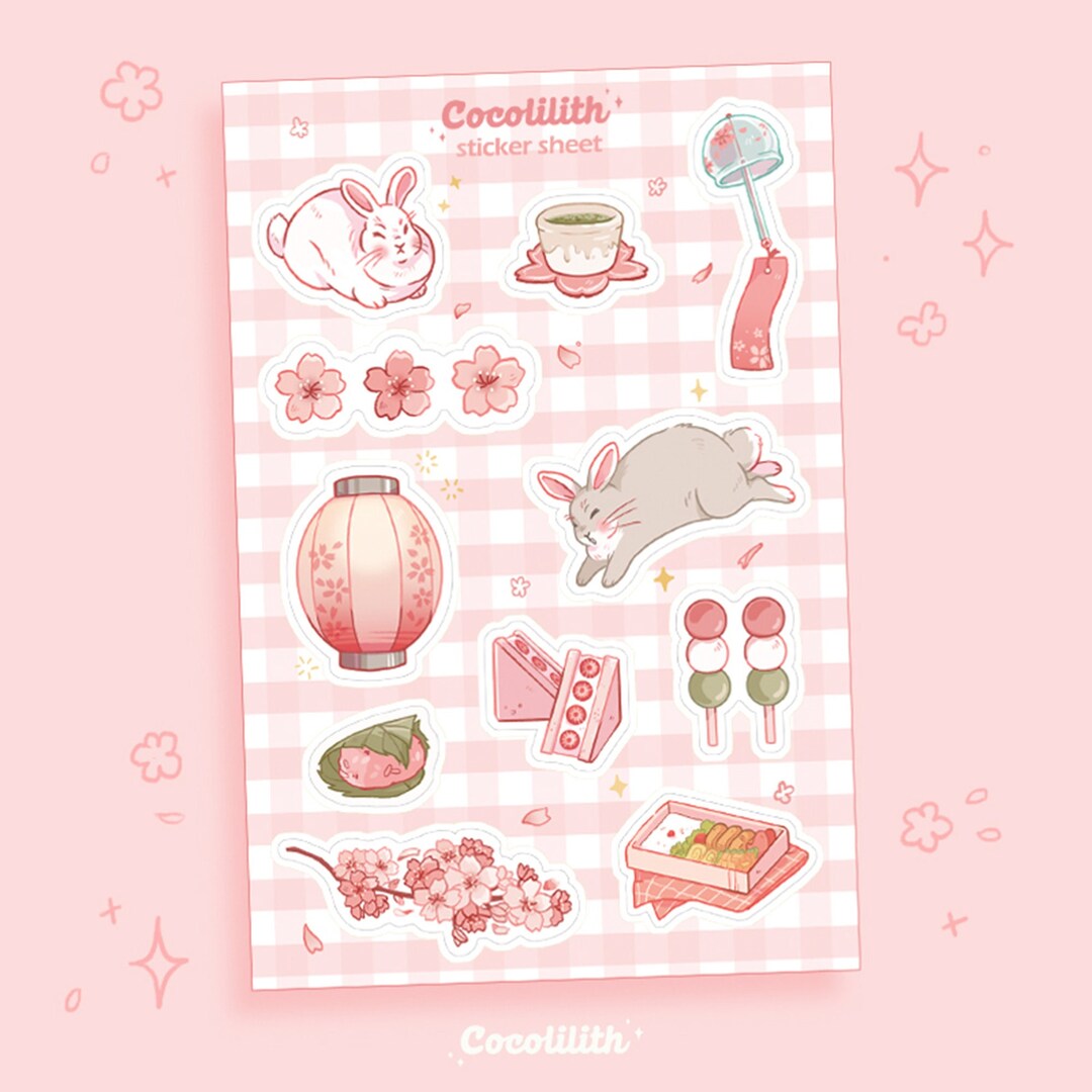 HANAMI STICKER SHEET/ Sticker Sheet, Digital Art, Illustration, Sakura ...