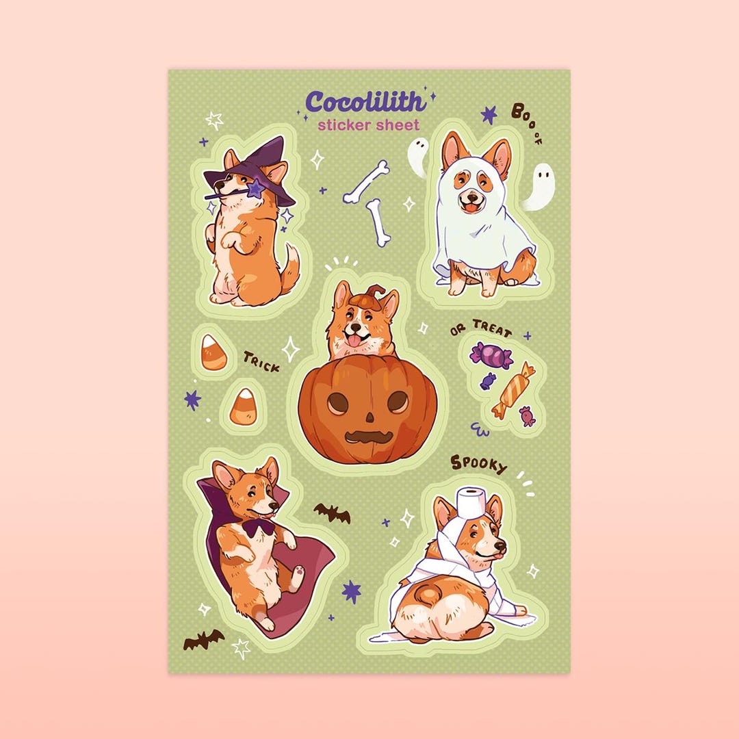 SPOOKY CORGI Stickersheet/dogs, Digital Art, Illustration, Halloween ...