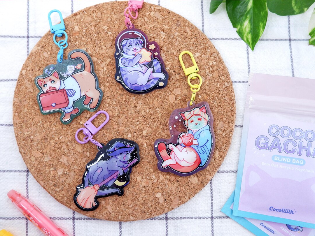 COCO GACHA Cat Keychain Blind Bag/ Kawaii Acrylic Charm, Mystery Bag ...