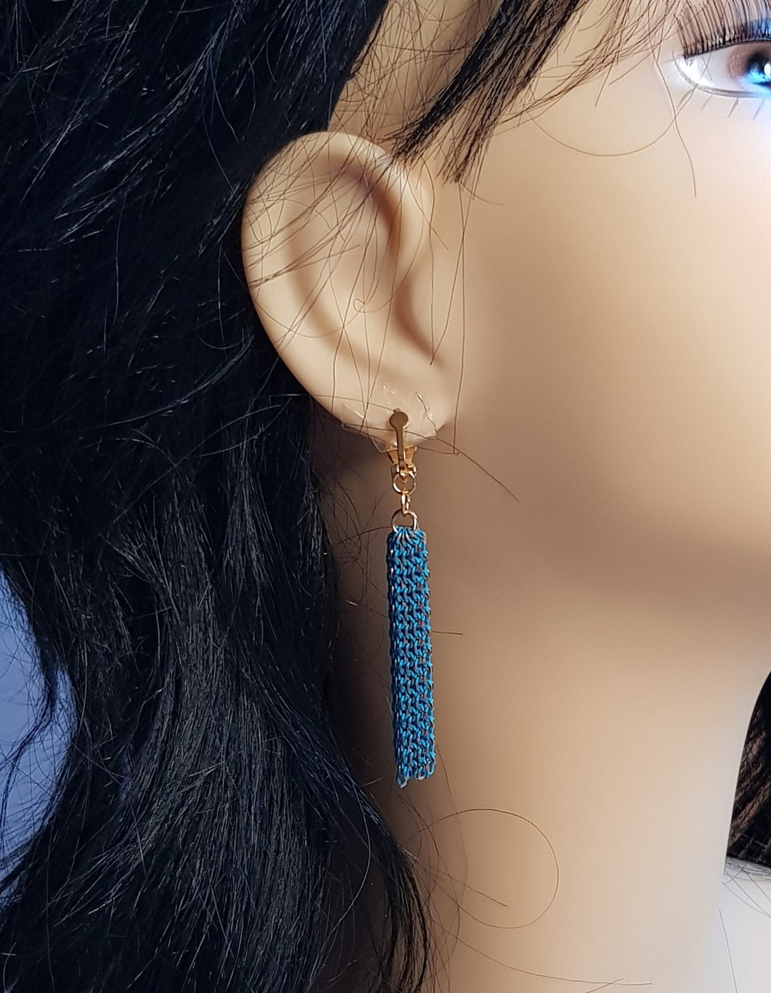Clip-on Earrings With Long Chains, Turquoise-gold, Long Earrings ...