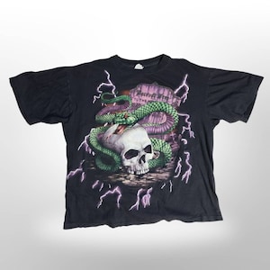 Rare Vintage 1990s American Thunder Skull and Snake Tee Mens Rare Vintage 1990s American Thunder Skull and Snake Tee Mens