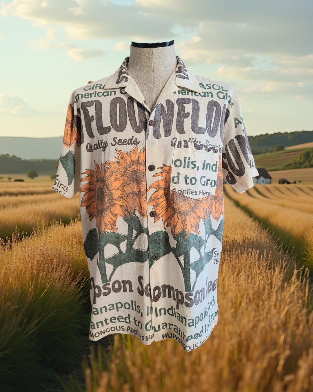 Sunflower Seed Flour Sack Short Sleeve Button Down Shirt - Etsy