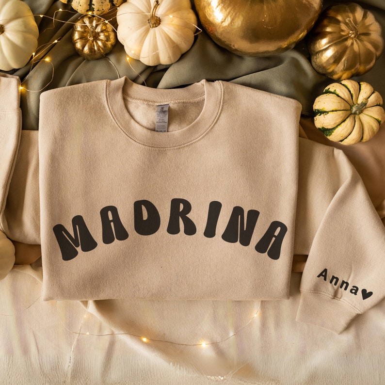 Personalized Madrina Sweater, Custom Kids Name on Sleeve Madrina ...